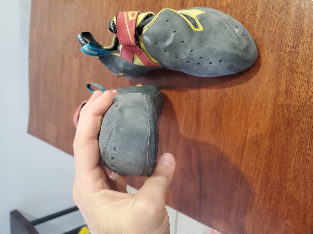 Selling goods: Shoes, crash pad, trango prodigy hangboard