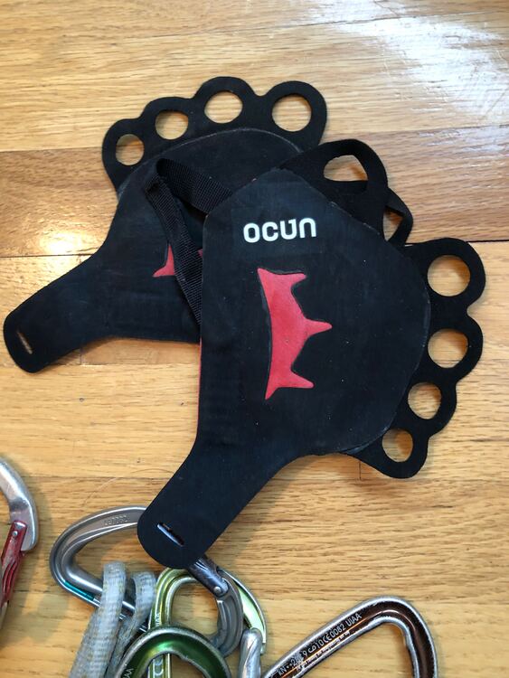 Draws, Dyneema, Webbing, Grigri 2, Microtractions, and Ocun Crack Gloves.