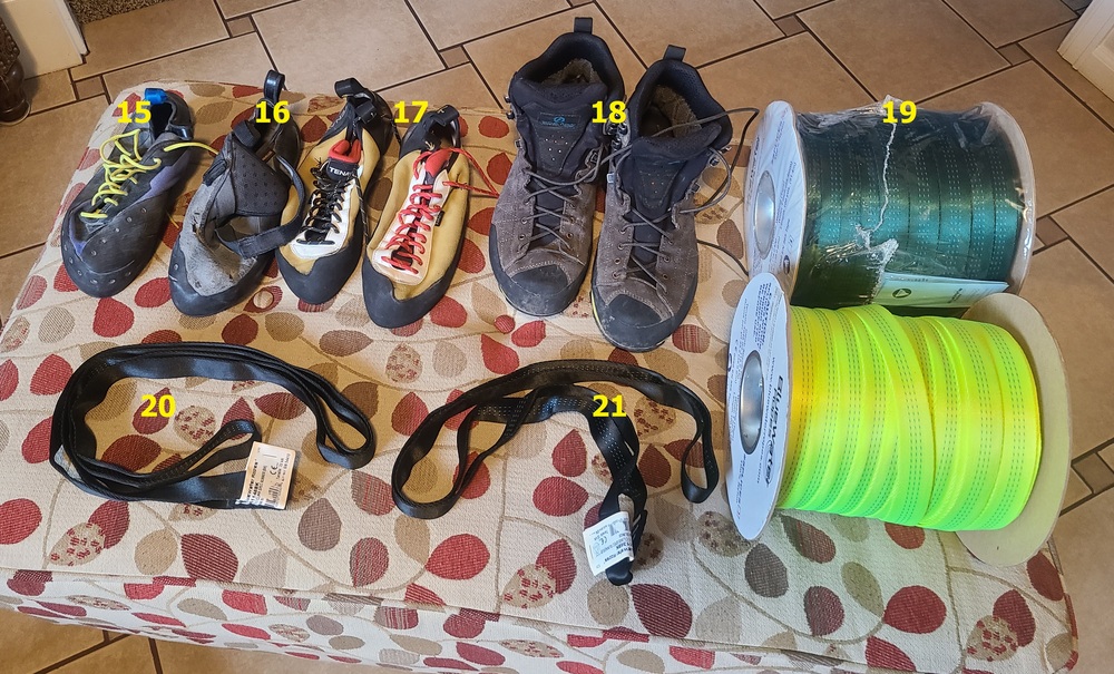 FS: Trad gear, shoes 42, Nylon slings, and type C harnesses