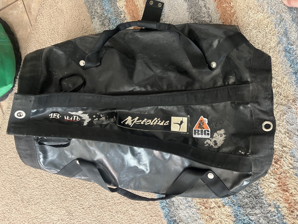 Haul bag, big wall harnesses, vinyl duffel bag