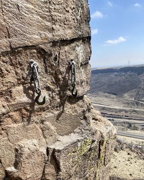 New anchor hardware installed today. Worn rap rings were cut and ...