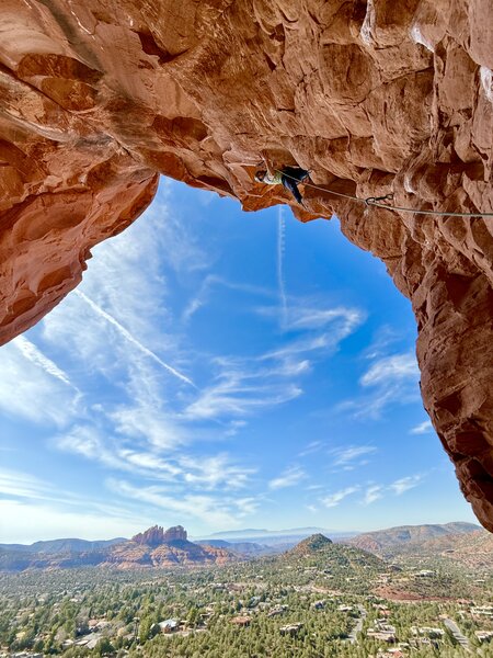 Beautiful view from inside the cave - Colton on lead
